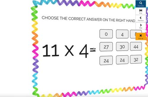 Multiplication Facts (x4) Fours Practice BOOM CARDS (Multiple Choice)
