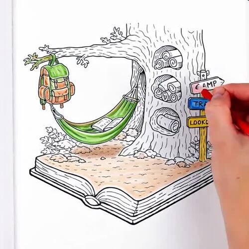Fantasy Treehouse Book Nooks – Isometric Nature Coloring (50 Printable ...