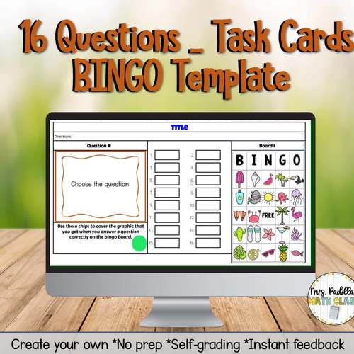 Summer BINGO Self-checking Activity Template Bundle (16 questions)