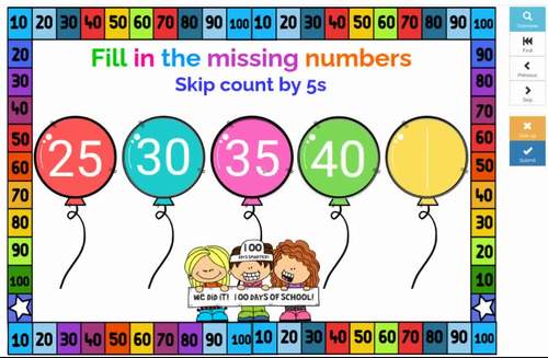 100th Day of School Math Skip Counting by 5s Boom Cards Digital Math ...