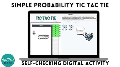Simple Probability Tic Tac Tie Task Cards Self-Checking Digital Activity 7th