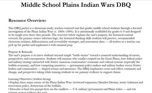 Middle School Plains Indian Wars DBQ by PBL History & Civics | TPT