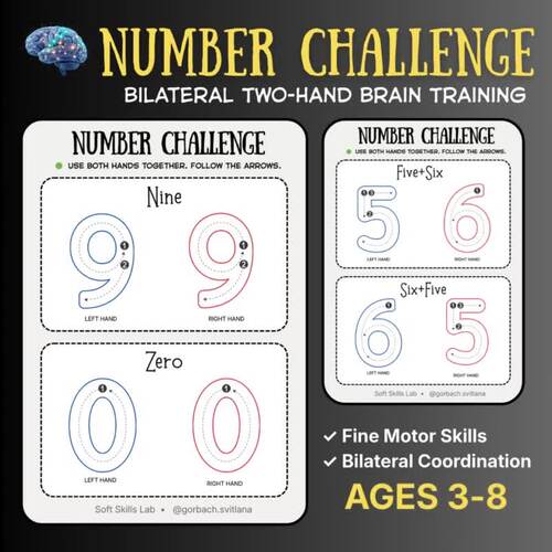 Bilateral Coordination Number Tracing 1–10 | Two-Hand OT Worksheets
