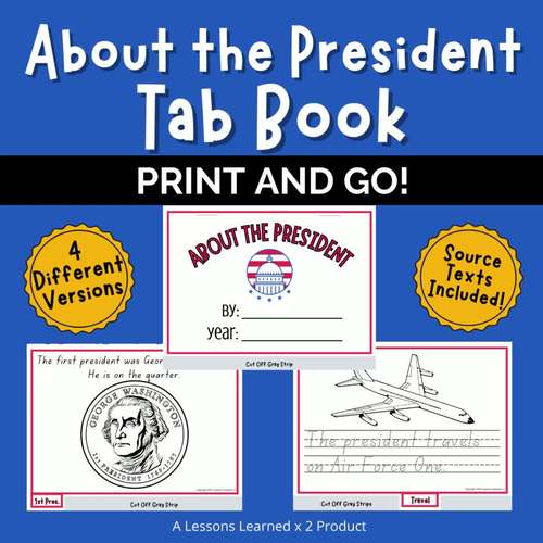 Presidents Tab Book Activity Coloring & Written Versions Included K-3