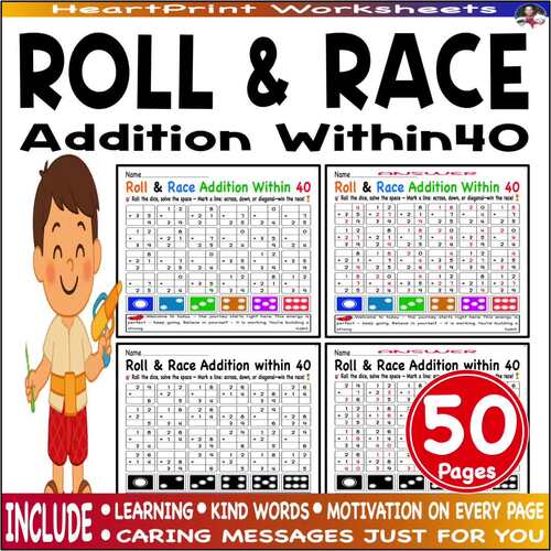 Roll and Race Math Dice Games - Addition Within 40 Fact Fluency Think ...