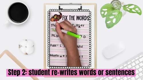 Occupational Therapy FIX THE MISTAKES handwriting practice THANKSGIVING