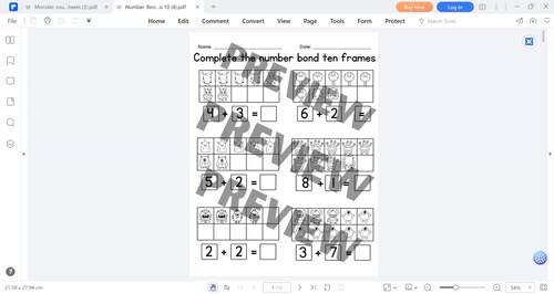 Monster Number Bonds to 10 Decomposing Addition Ten Frames Part Whole ...
