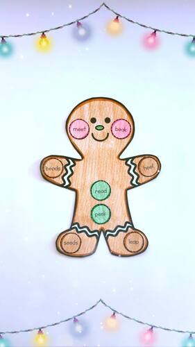 Christmas Long Vowel Teams Crafts AI AY EE EA IE OA OE OW Gingerbread ...