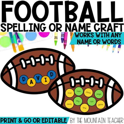Editable Football Name Writing Practice Craft & Spelling Word Phonics ...