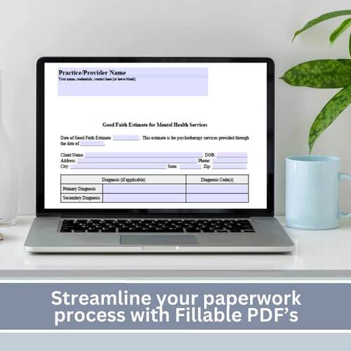 Good Faith Estimate, Fillable PDF Psychology Private Practice Template