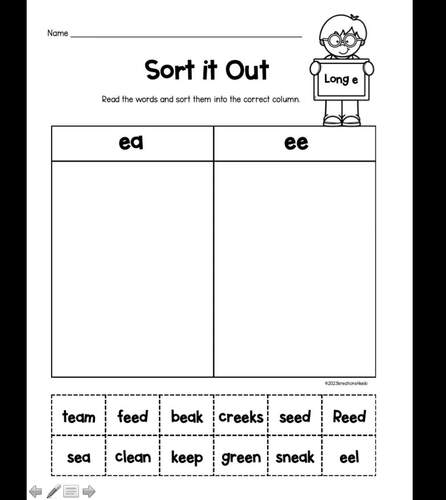 EA and EE Worksheets & Activities | Long Vowel E Team Vowels by ...