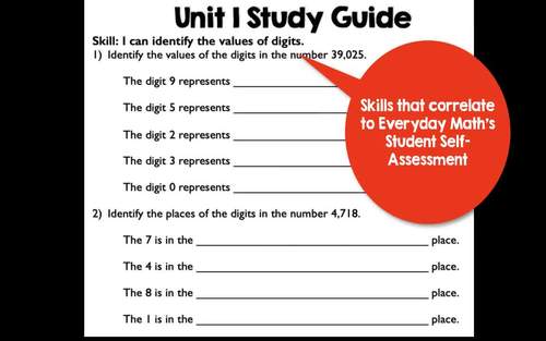 4th Grade Everyday Math Unit 1 Study Guide w/Answers & Tutorial Videos