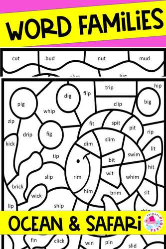 BACK TO SCHOOL Color by Code Phonics Word Families 1st 2nd Grade OCEAN ZOO