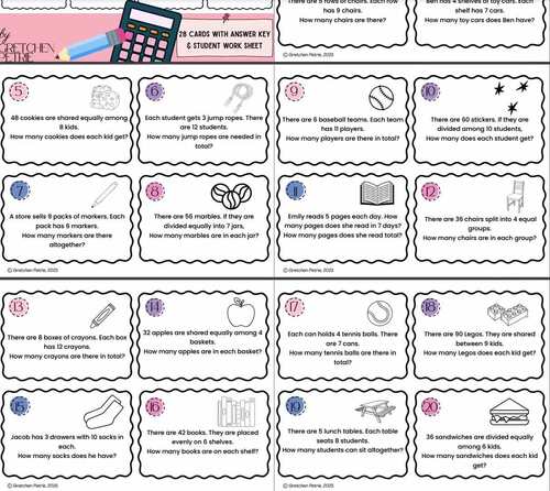 Activities, Centers, Basic Multiplication & Division Task Cards Word ...