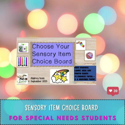 Special Education- Sensory Choice Board by Watch Me Learn | TPT