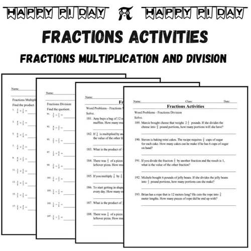 Happy Pi Day Math Worksheets Fractions Mumtiplication & Division No Prep