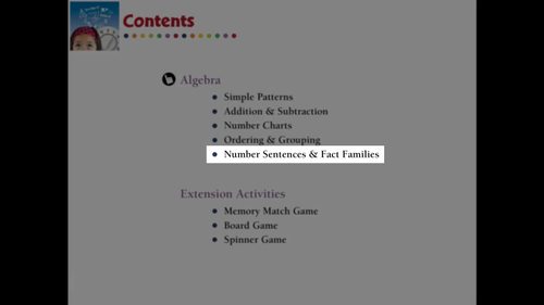 Algebra: Number Sentences & Fact Families Practice the Skill 3 NOTEBOOK ...