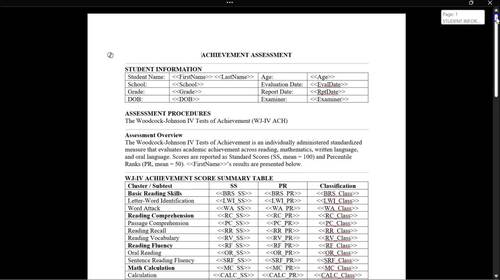 WJ-IV ACH Report Template by The Psych Report Assistant | TPT