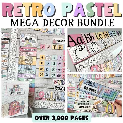 Pastel Retro Classroom Decor Kit GROWING Bundle by Kristi DeRoche