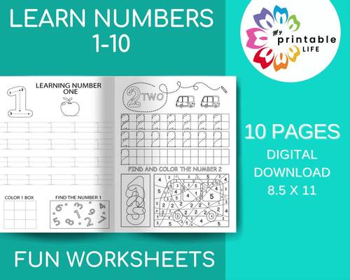 Preschool Number Worksheets, Learn Numbers 1-10 by My Printable Life