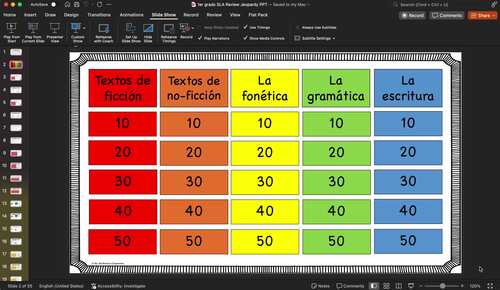 Fin de Año Juego Repaso de Lectura Jeopardy End of Year Spanish Reading ...