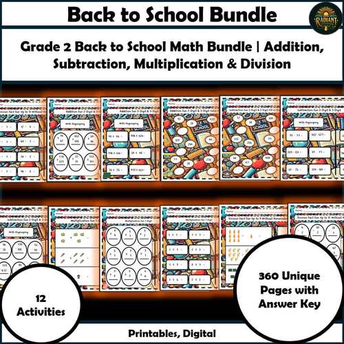 Grade 2 Back to School Math Bundle Addition Subtraction Multiplication ...