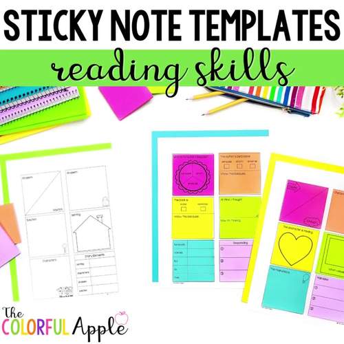 Sticky Note Template: Reading Skills by The Colorful Apple | TPT