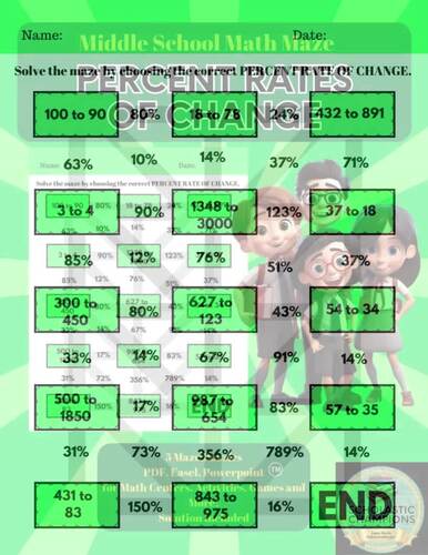 PERCENT RATES OF CHANGE * Math Maze Puzzle * Middle School Math | TPT
