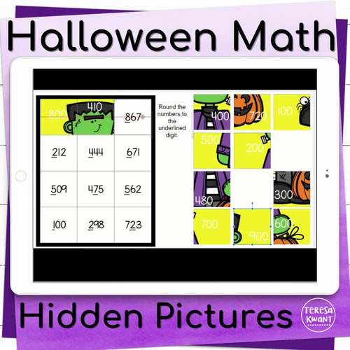 Hidden Picture Tiles Halloween Math Activity 4th Grade | Distance Learning