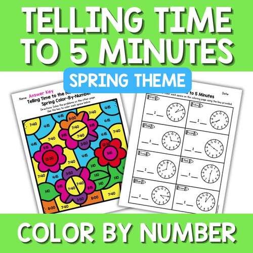 Spring Time to 5 Minutes Color by Number Code Fun Center Analog Clock ...