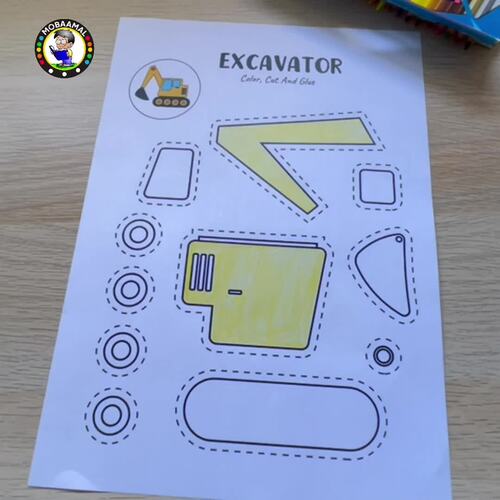 Excavator Craft : Construction Theme Activity | Cutting and Gluing Practice