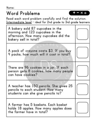 100 Word Problems Worksheets 1 | Addition Subtraction Multiplication ...