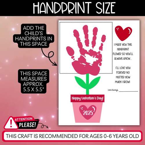 Valentine's Day Handprint Craft, Preschool Kindergarten Art Activity Gift