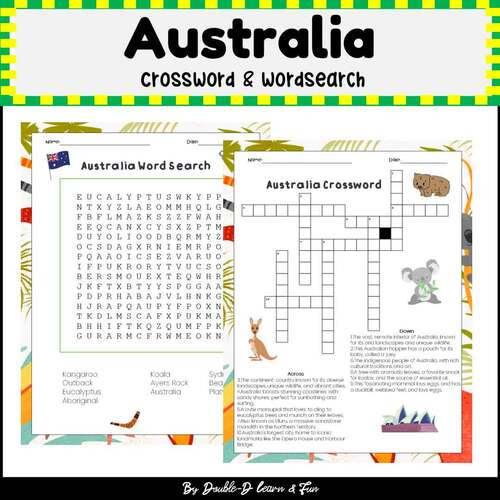 Australia Day Crossword & Word Search Australia Day Activities 3-5 ...