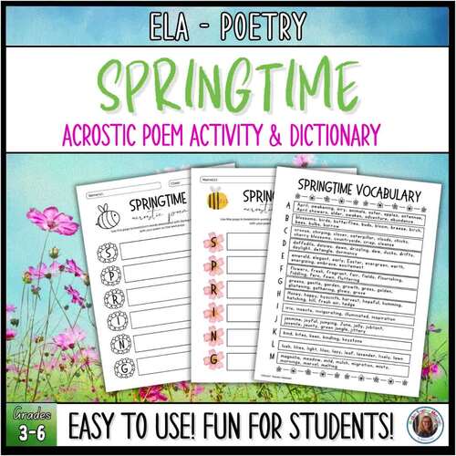 Springtime Acrostic Poem Worksheet Packet for Elementary ELA | TPT