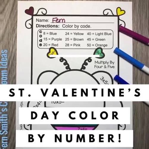 Valentine's Day Color By Number Multiplication and Division Bundle