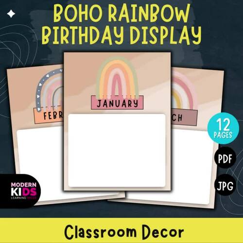 Boho Rainbow Birthday Display by ModernKids LearningPress | TPT