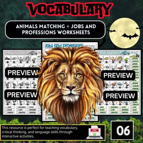 Animals Matching + Jobs and Professions Worksheets by Best School Club