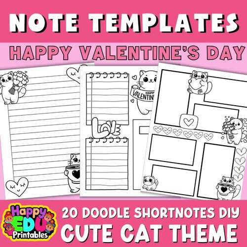 Valentine Short Note Templates| 20 Cat Themed Note-taking Frames ...