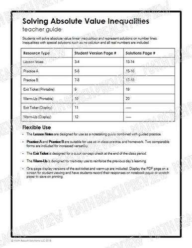 Solving Absolute Value Inequalities Lesson by Math Beach Solutions