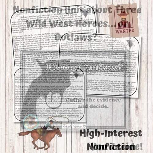 Nonfiction Reading Comprehension Passages & Printables: Hero or Outlaw ...