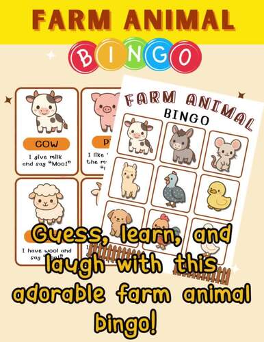 Farm Animal Bingo Game for Kids | Fun Clue-Based Activity | 3x3 ...