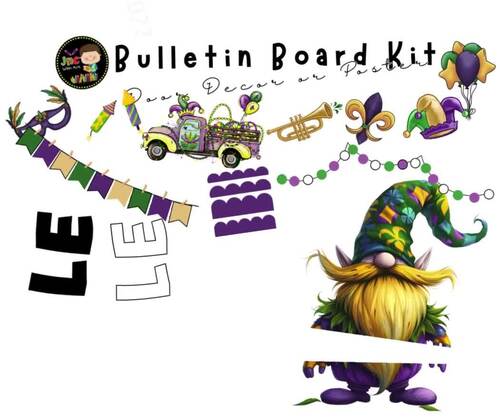 Mardi Gras Gnome Truck Bulletin Board Kit,Let The Good Times Roll,Decor ...