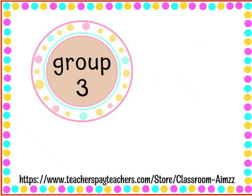 Pastel Polka Dots Table Numbers, Classroom Table, Team and Group Labels