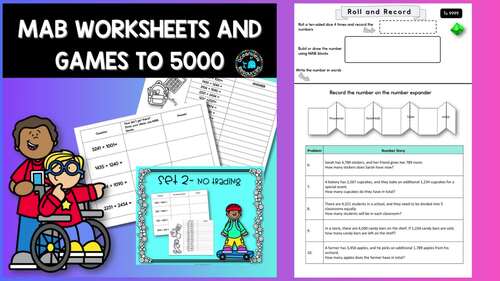 Math worksheets and games using MAB blocks to 5000 by Oceanview Resources