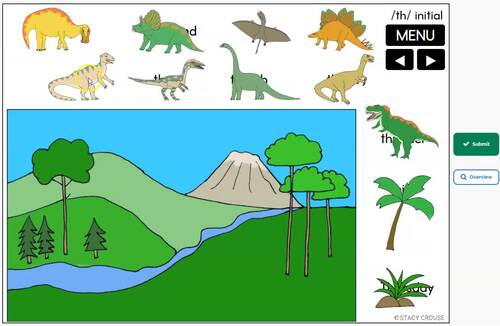 Dinosaur Articulation Speech Therapy BOOM™ CARDS Activity Scenes Practice