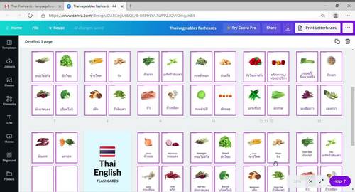 Thai flashcards vegetables by Language Forum | TPT