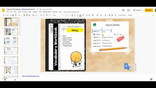 ESL Digital Vocabulary Workbook for Newcomers | Google Slides UNIT 4