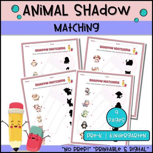 Animal Shadow Matching Worksheets | Farm, Ocean, Pets | Preschool ...