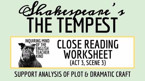 The Tempest Act 3 Scene 3 Close Reading Analysis Worksheet for High School